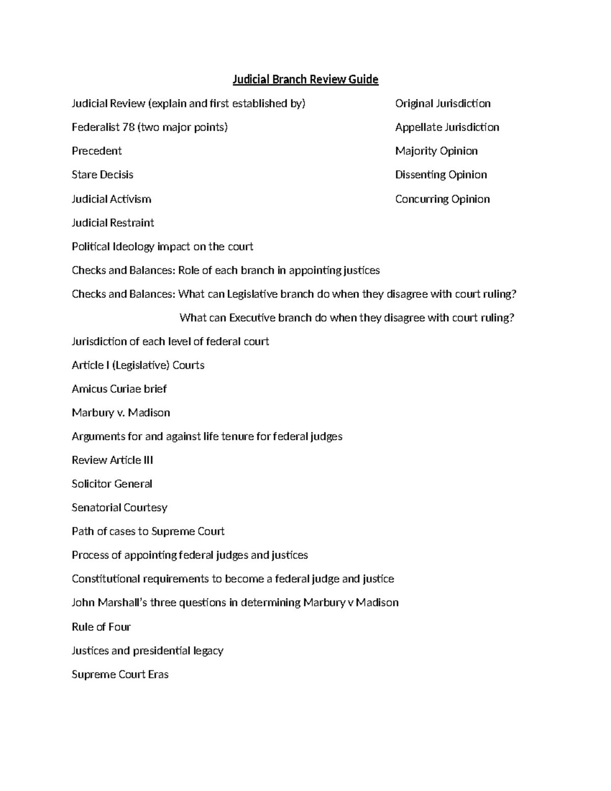 Judicial Branch Overview (AP Gov: Final Exam Review Guide) - Studocu