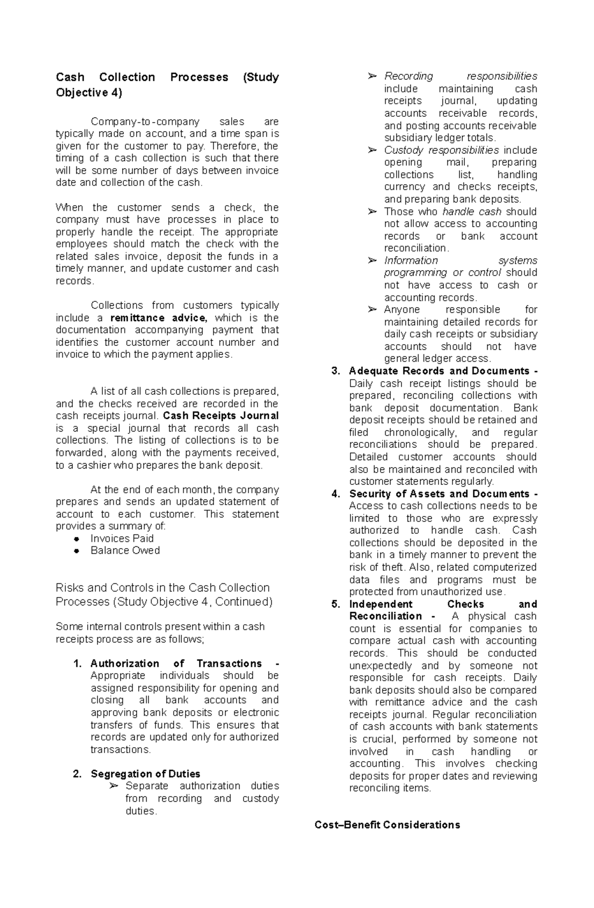 Chapter 8 - Summary of Cash Collection Processes (ACCT 101) - Studocu