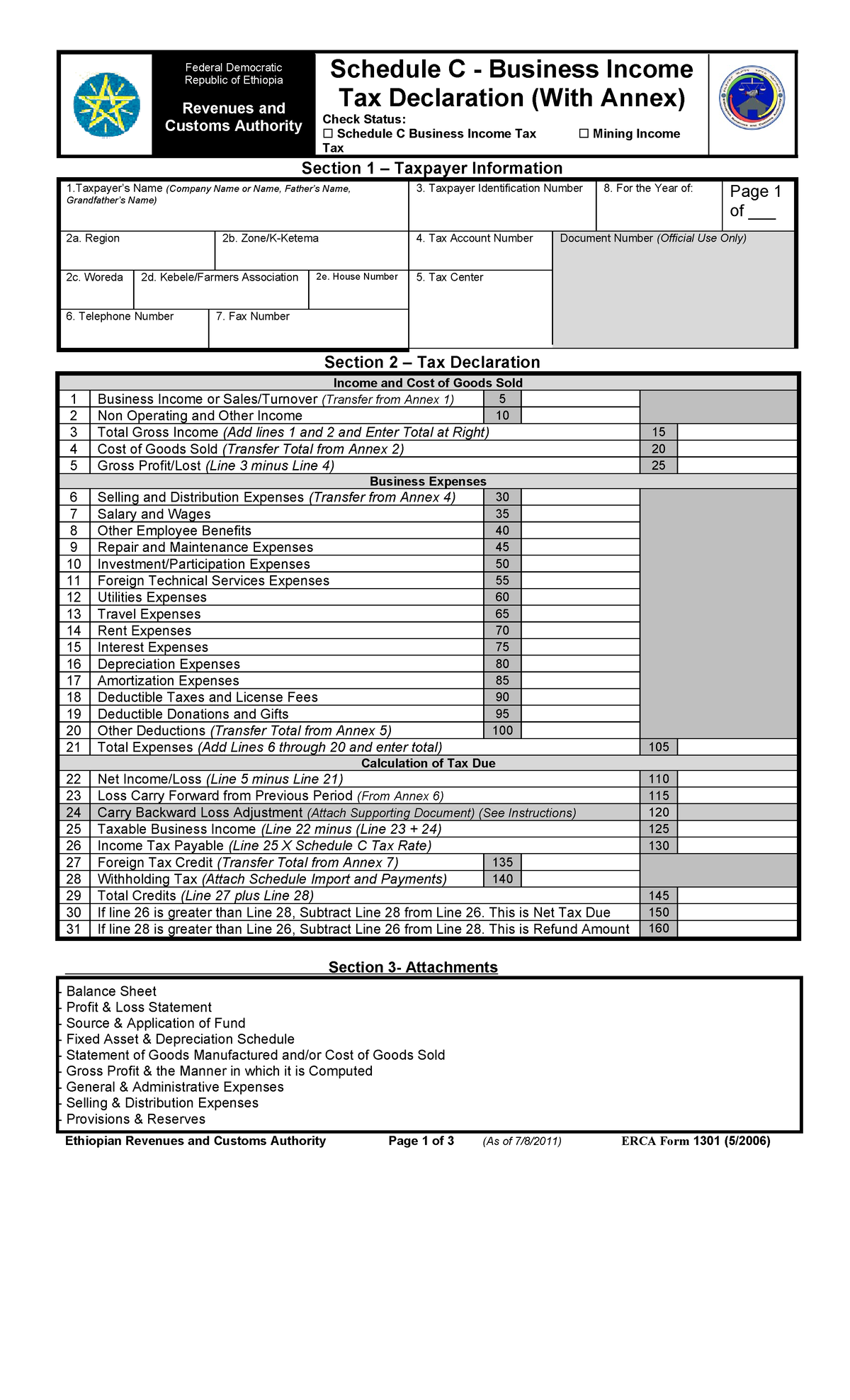 Schedule C Business Income Tax Declaration Form (With Annex) - Studocu