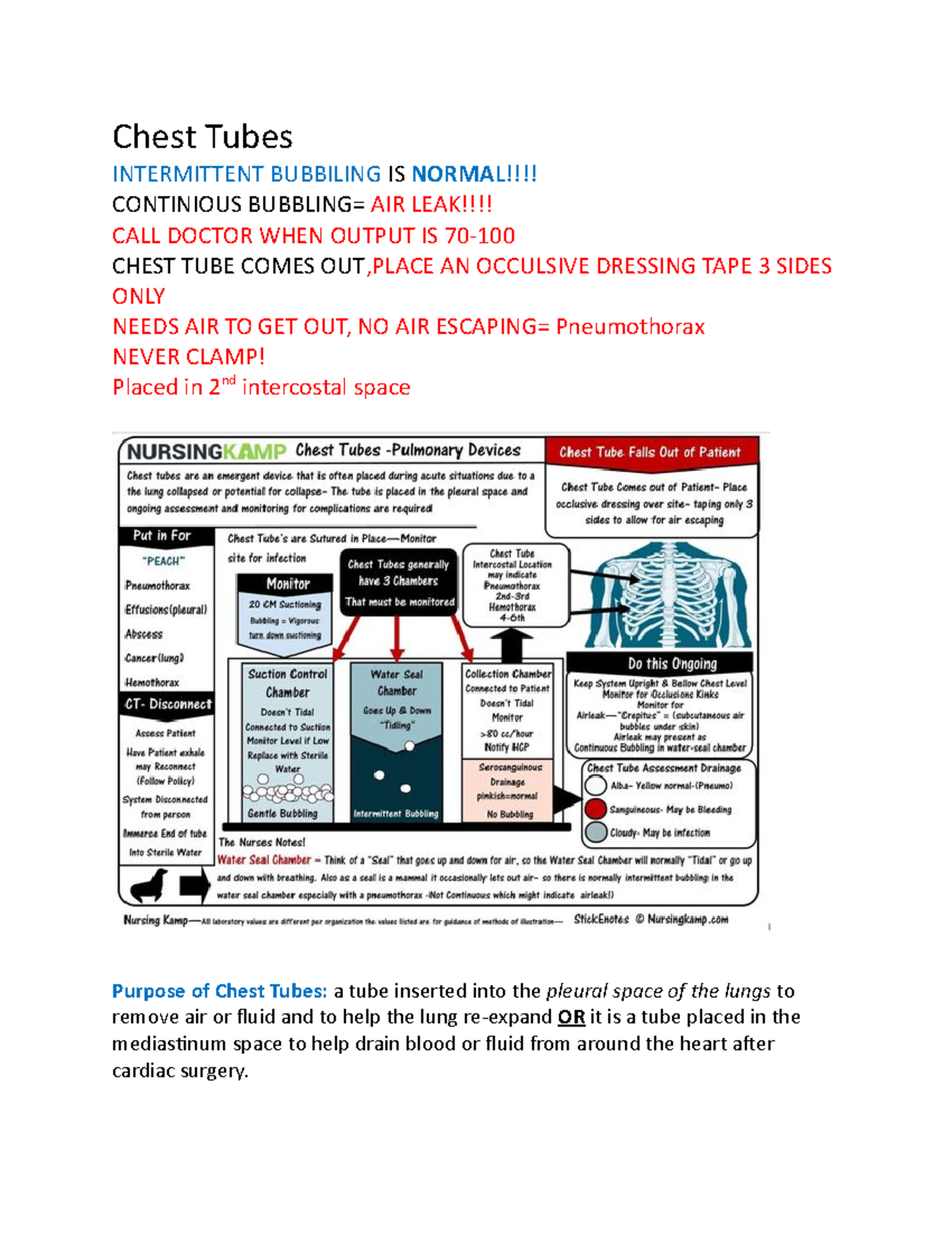 Chest Tubes Management: Key Nursing Guidelines & Interventions - Studocu