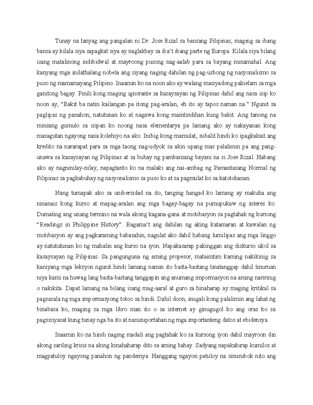 Rlw 2k - FFF: Pagsusuri sa Buhay at Legacy ni Dr. Jose Rizal - Studocu