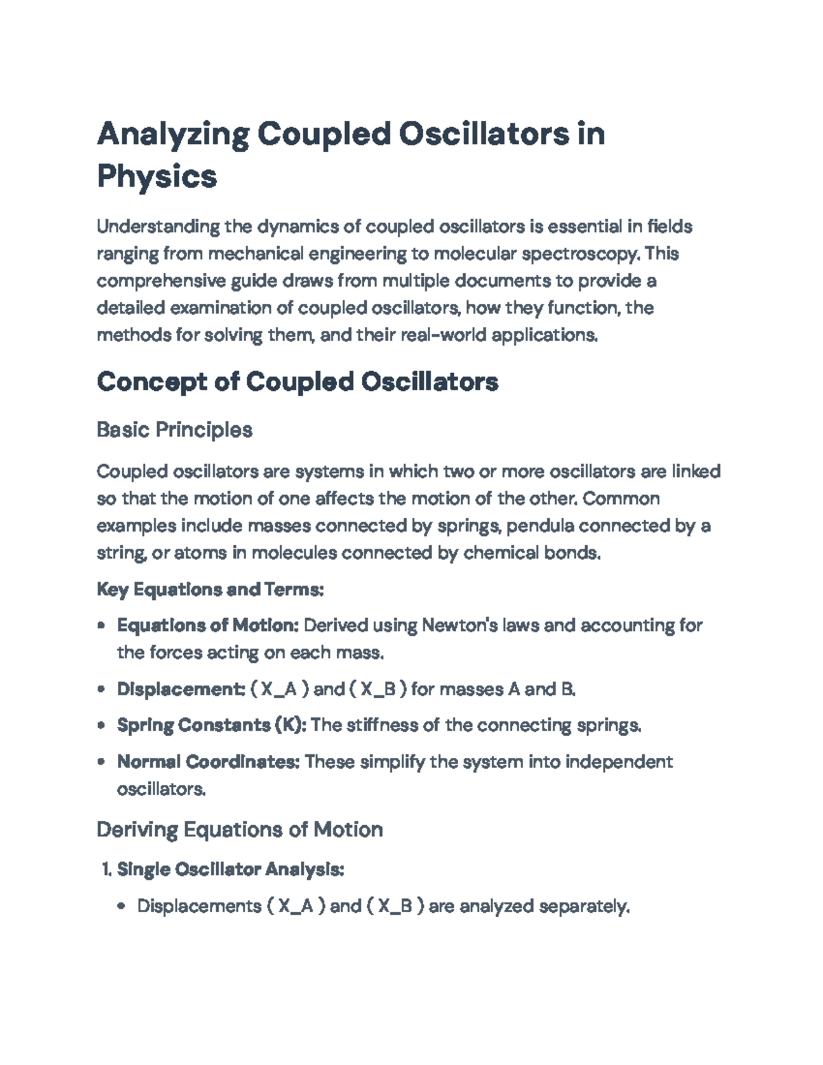 Physics 101: Final Exam Study Guide on Coupled Oscillators - Analyzing Coupled Oscillators in ...