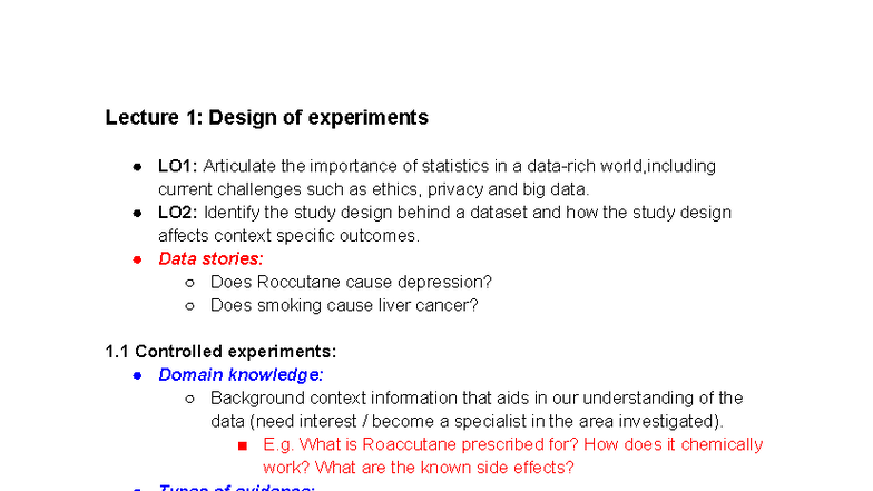 DATA-1001 Lecture 1: Design of Experiments and Statistical Importance ...