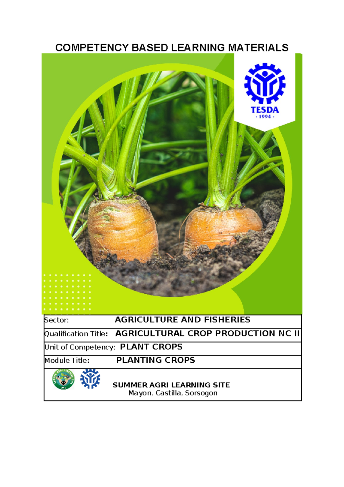 Agricultural Crop Production NC II: Planting Crops CBLM Guide - Studocu