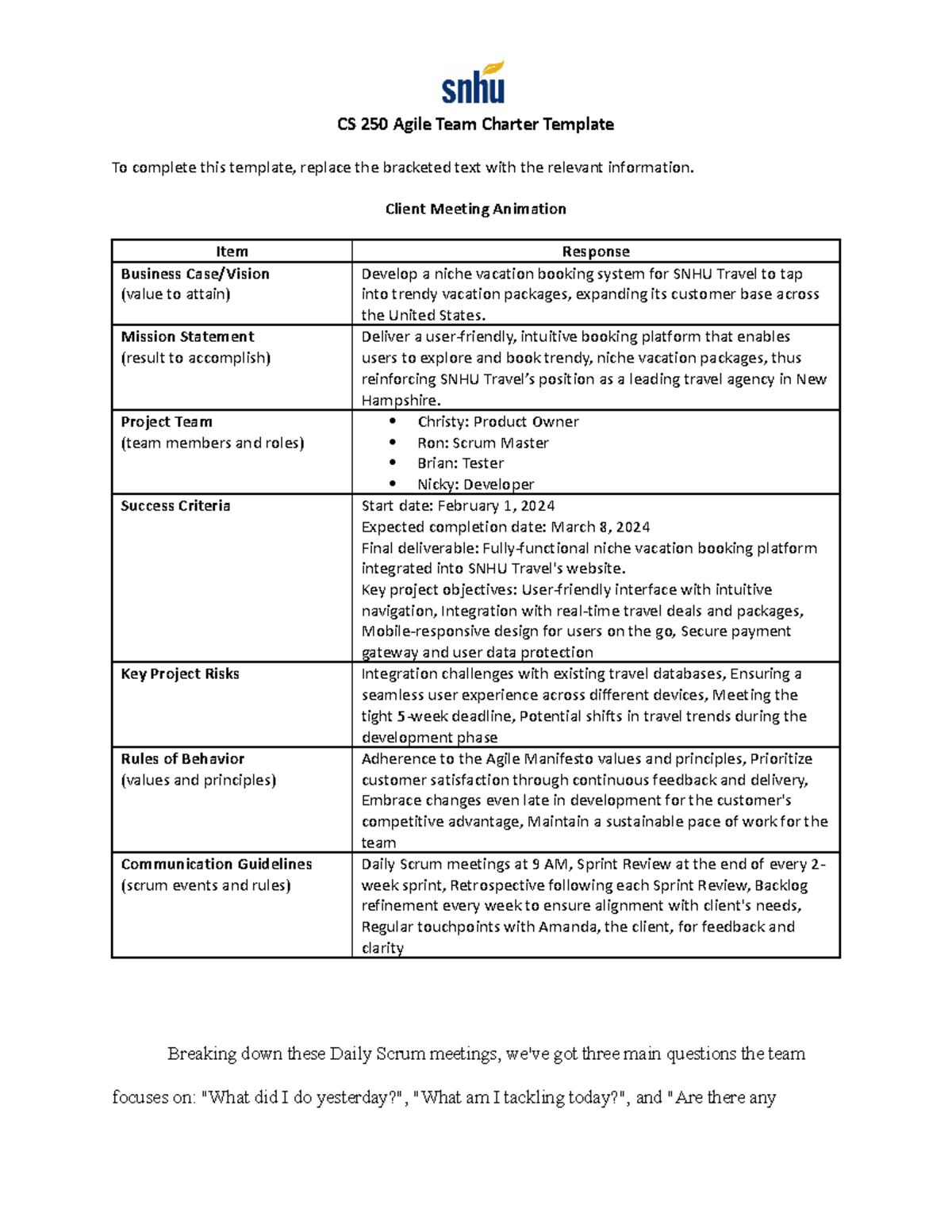 2 3 Assignment Scrum Events - CS 250 Agile Team Charter Template To complete this template ...