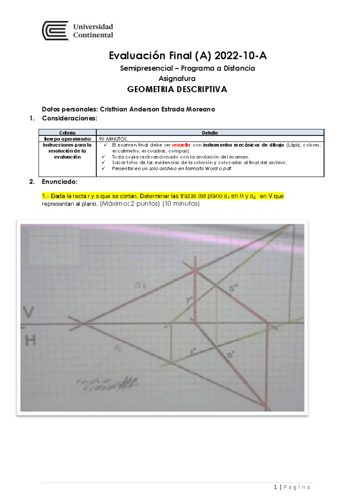 Examen Final GEOMETRIA DESCRIPTIVA 2022 - 90 Minutos - Studocu