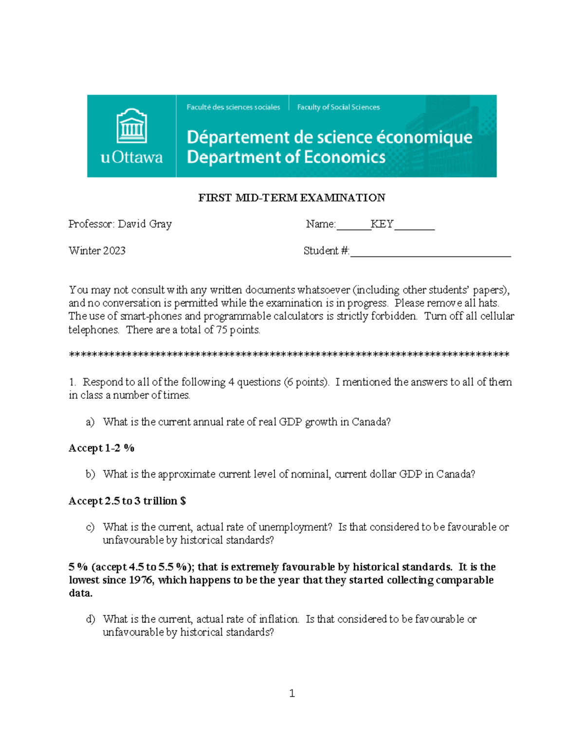 Midterm 1 Solutions (ECO 101) - Winter 2023 Exam Key - Studocu