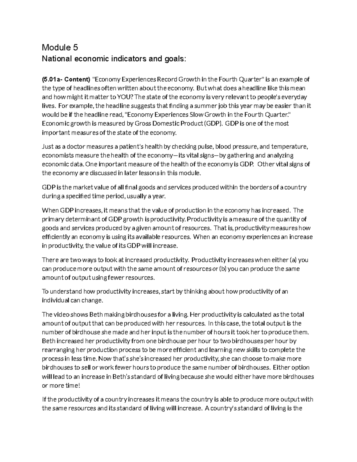 Economic Indicators and Goals: GDP, Unemployment, and Inflation (Module ...