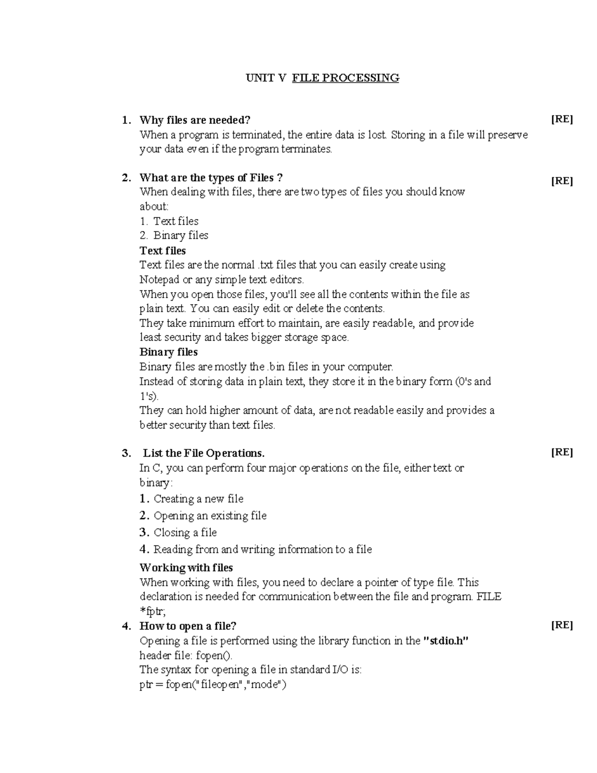UNIT V - File Processing Notes (2 Marks) - Studocu