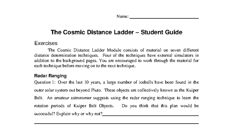 NAAP Cosmic Distance Ladder Student Guide: Lab 3 Exercises - Studocu