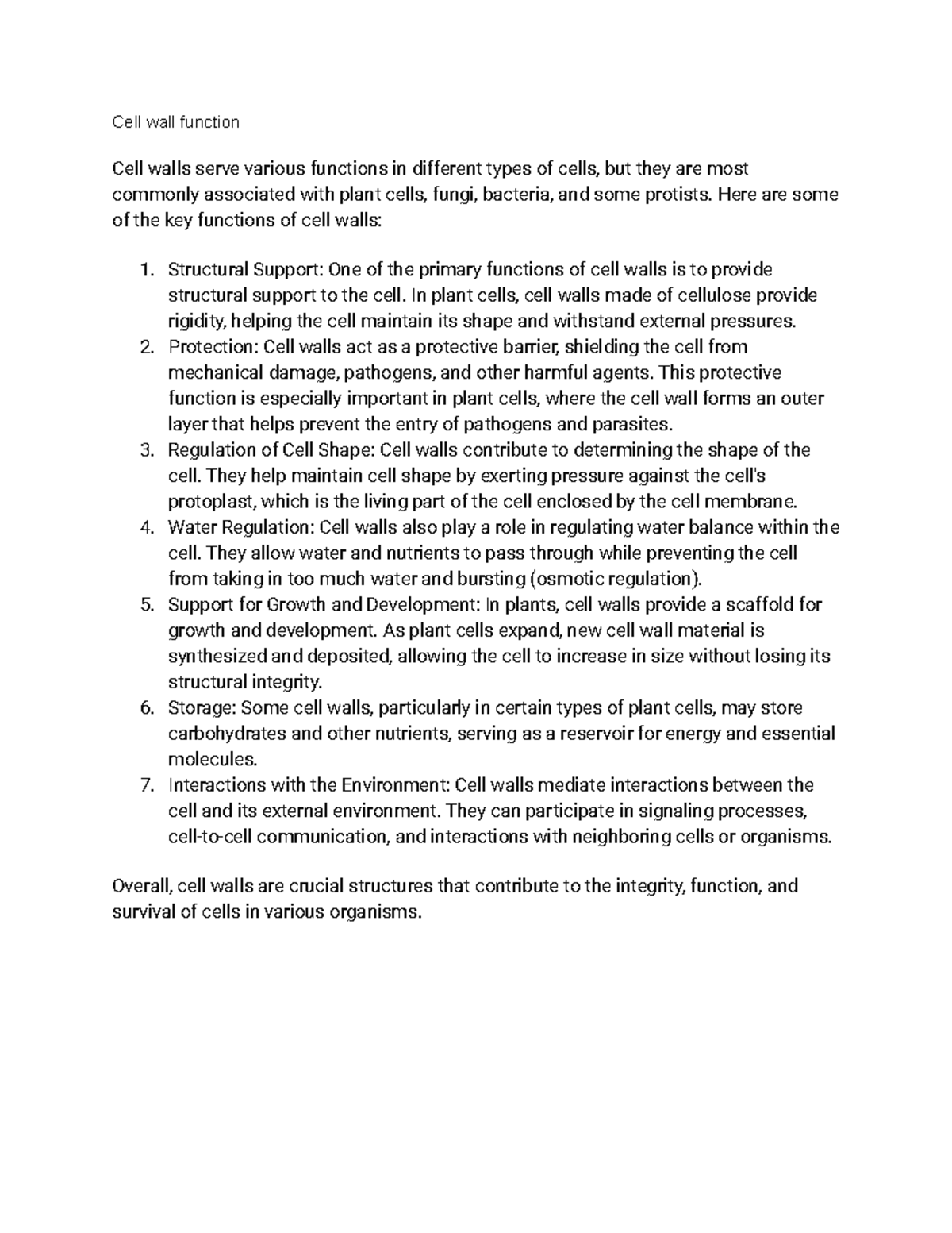 Functions of Cell Walls in Plant and Fungal Cells: An Overview - Studocu