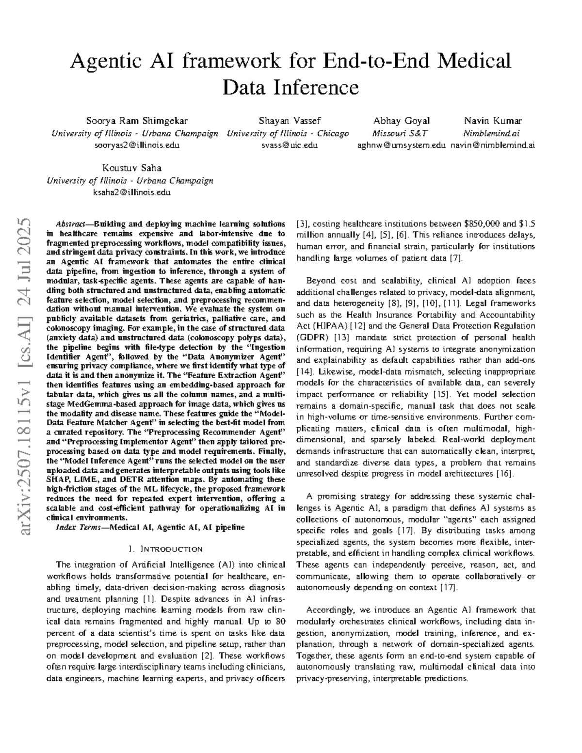 Agentic AI Framework for End-to-End Medical Data Inference (CS 2507 ...