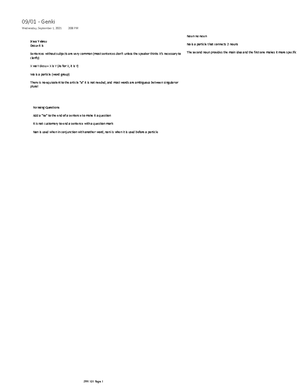 JPN101 - Notes from the Genki textbook through Lesson 6 - Genki ...