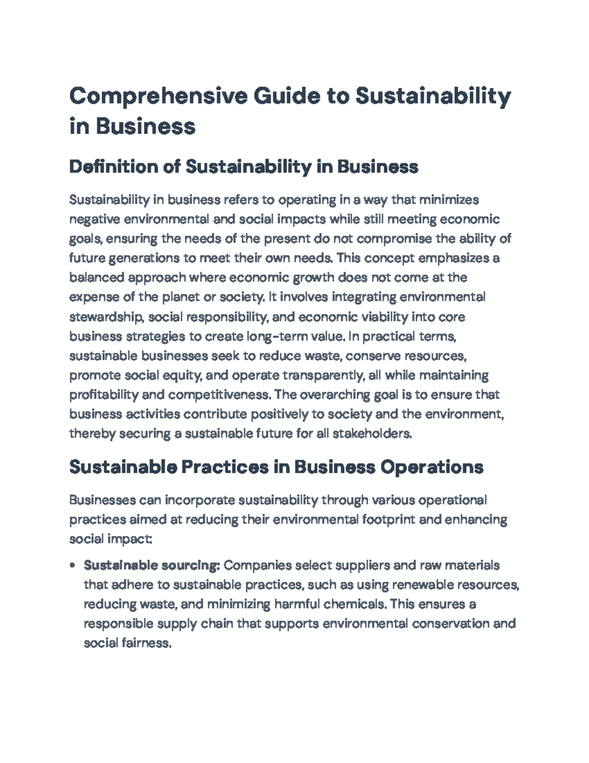 Comprehensive Guide to Sustainable Business Practices (BUS 101) - Studocu