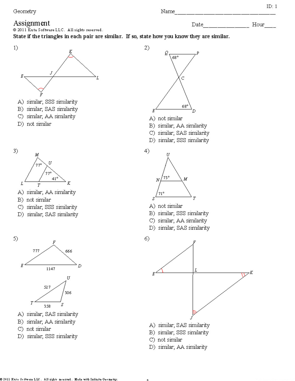 Geometry Assignment N2n0P141V: Triangle Similarity Exercises - Studocu