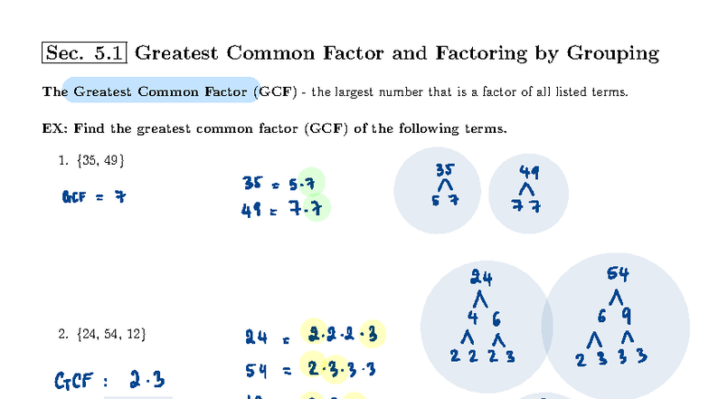 GCF and Factoring Techniques: Exercises & Examples (Sec. 5.1) - Studocu