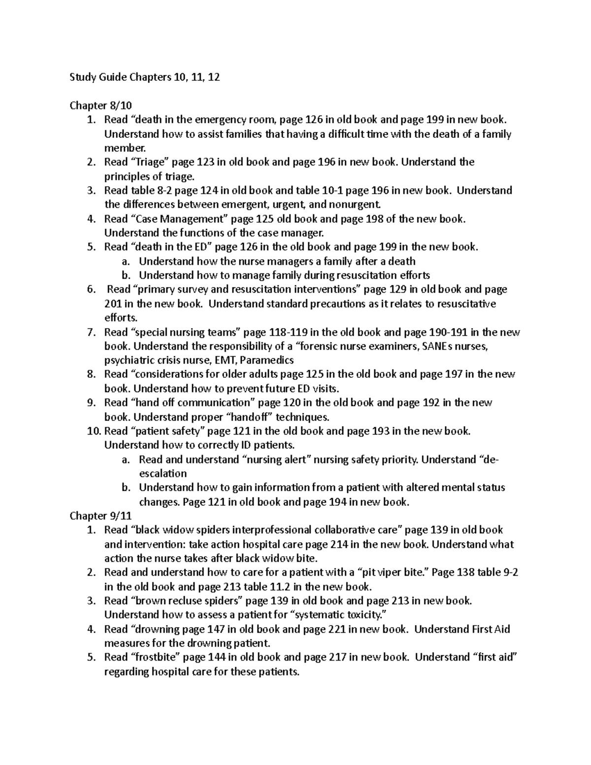 Study Guide for Chapters 8-10: Emergency Nursing Concepts - Studocu