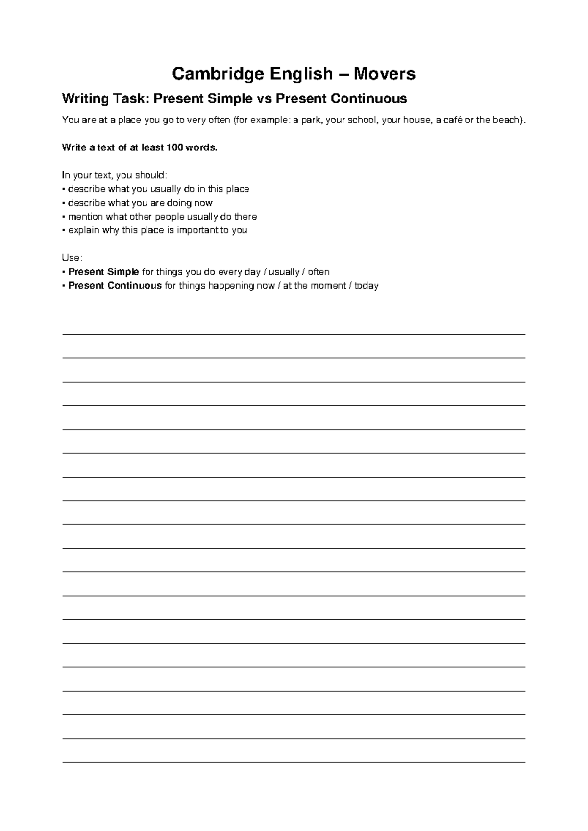 Writing Present Simple vs Continuous WITH Lines - Cambridge English ...