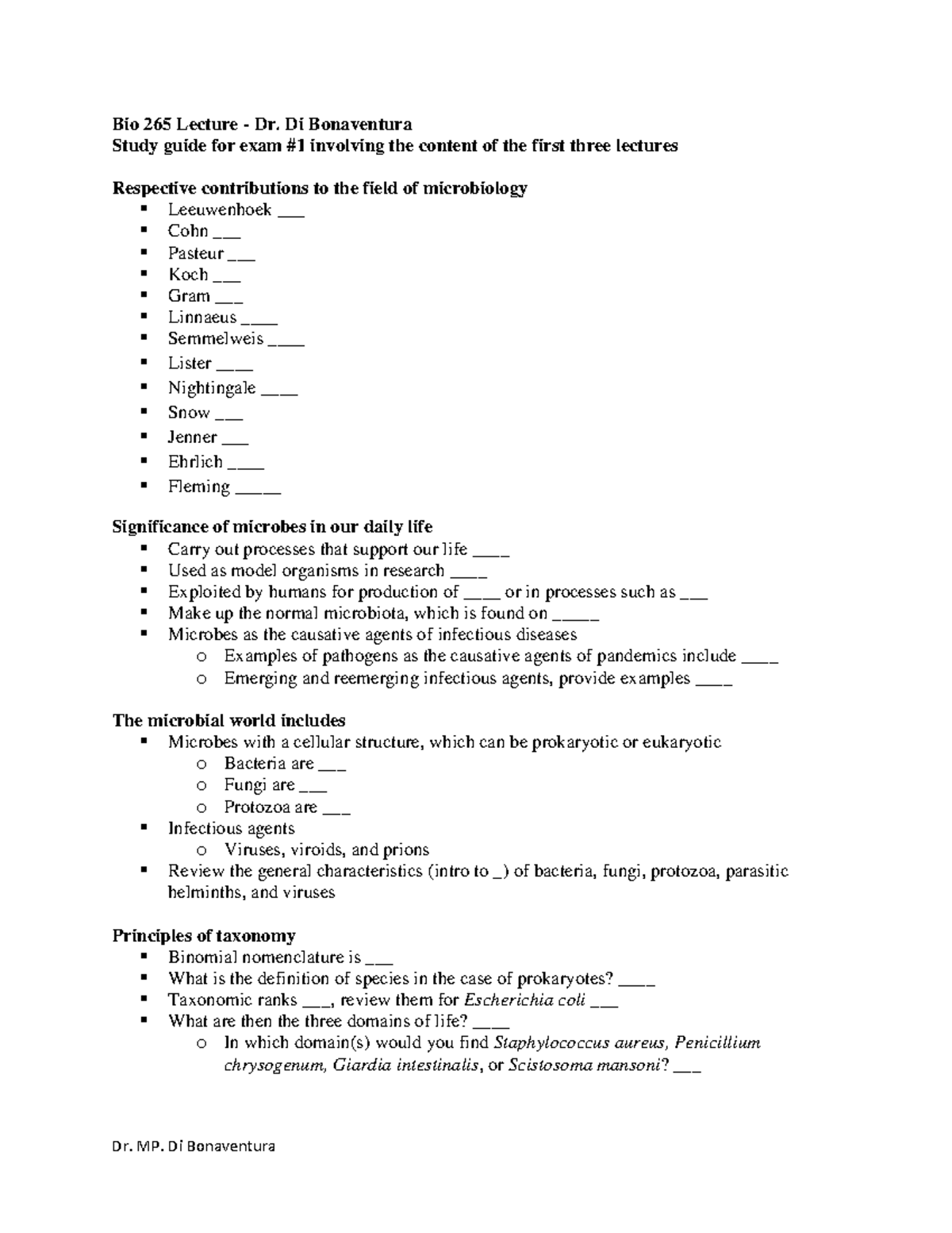 Bio 265 Lecture Study Guide - Exam #1 - Studocu