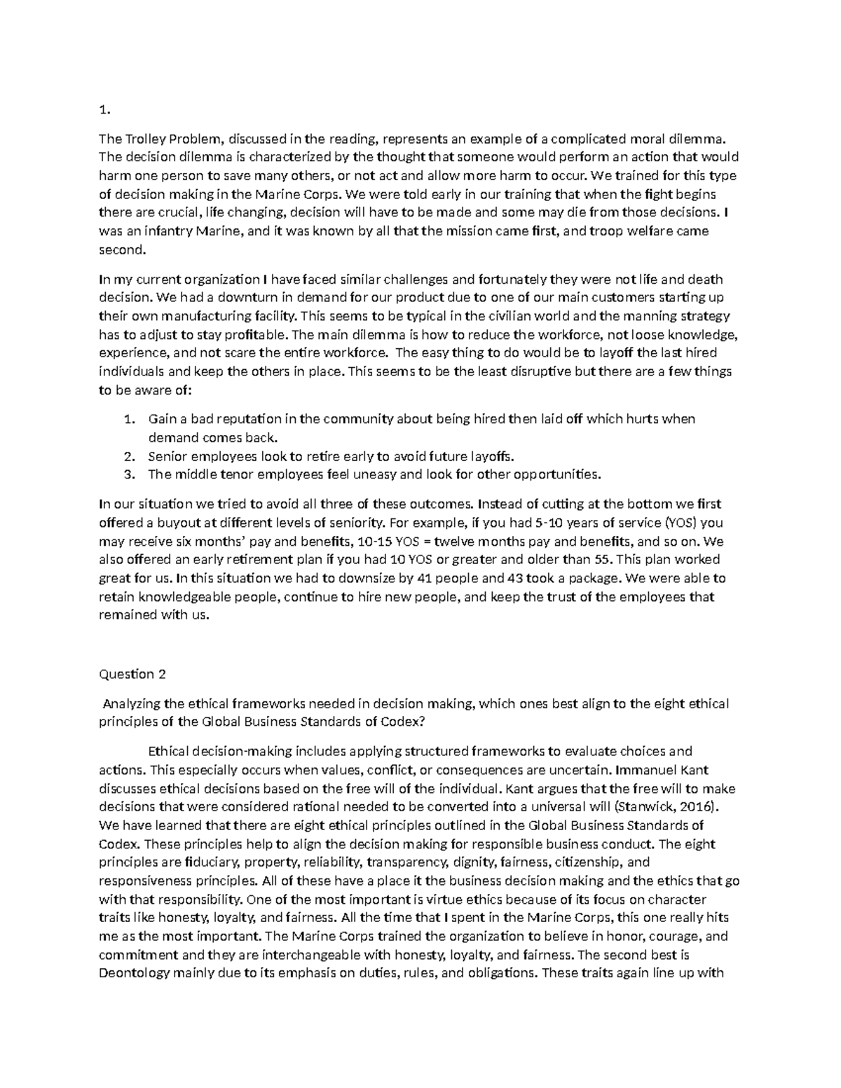 Case Study 1: The Trolley Problem and Business Ethics Analysis - Studocu
