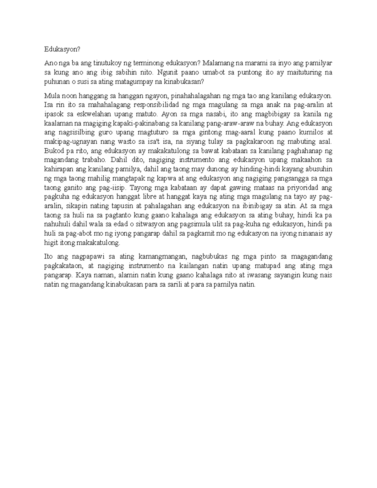 Talumpati - Edukasyon? Ano nga ba ang tinutukoy ng terminong edukasyon ...