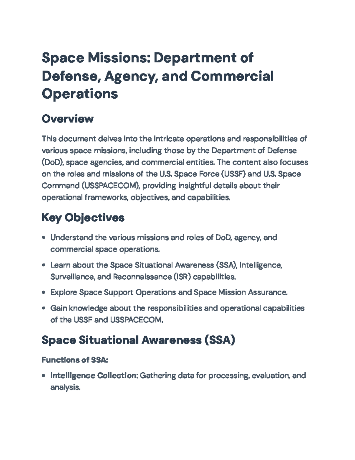 Space Operations Overview: DoD, USSF, and Commercial Missions - Space ...