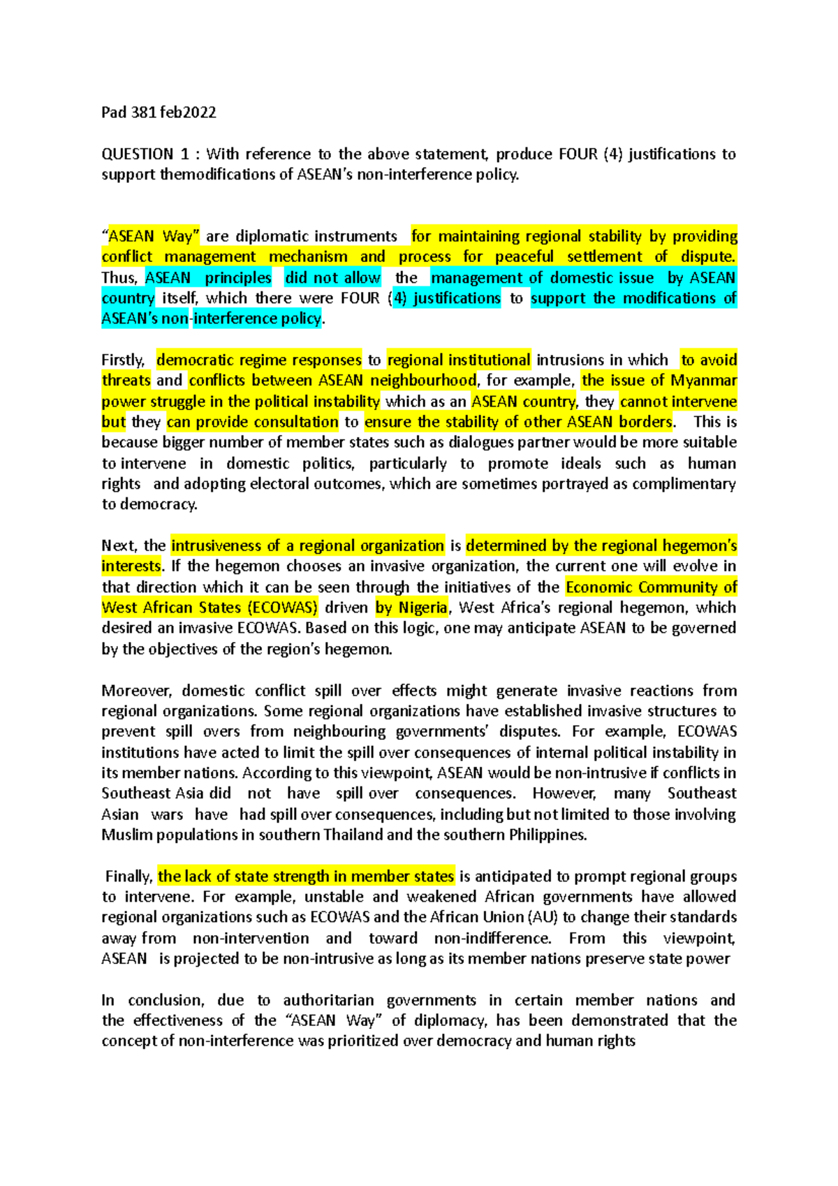 Pad 381 feb2022. ans - Pad 381 feb QUESTION 1 : With reference to the above statement, produce ...