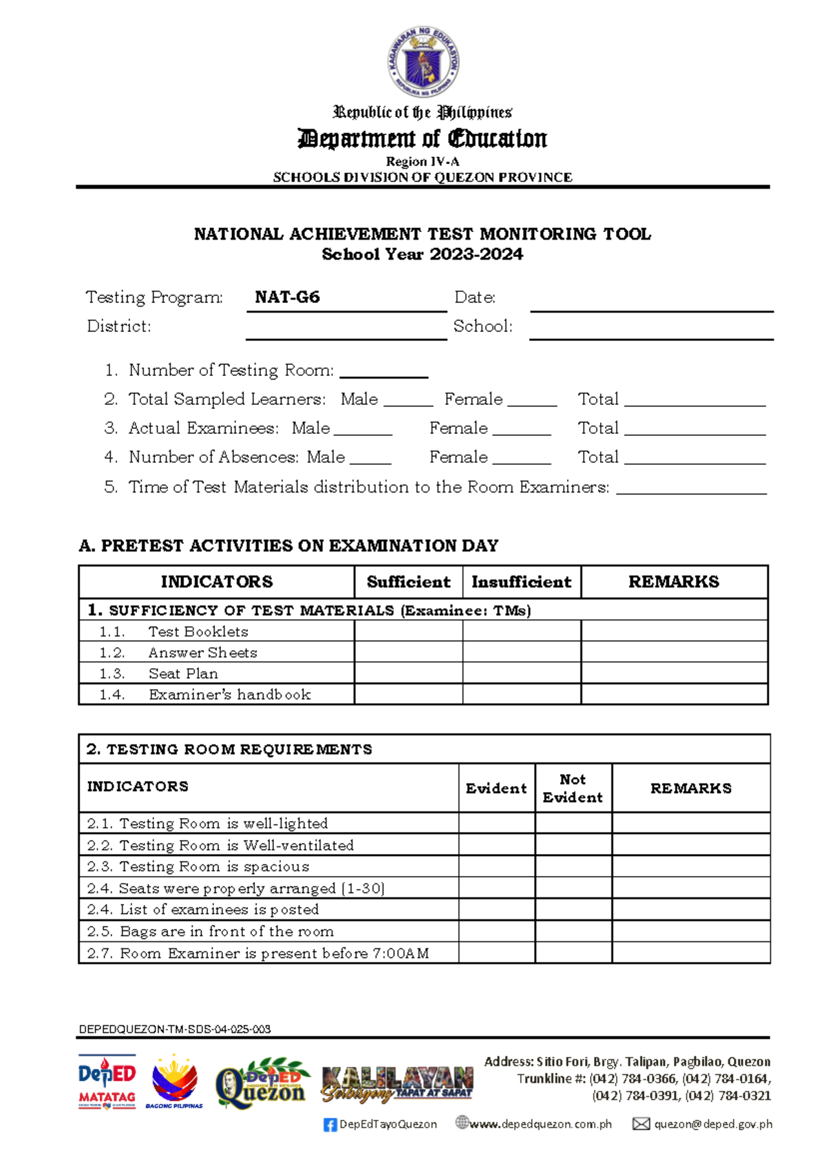NAT G6 National Achievement Test Monitoring Tool 2023-2024 - Studocu