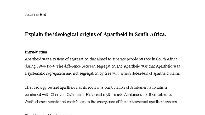 Ideological Origins of Apartheid in South Africa: A Detailed Analysis ...