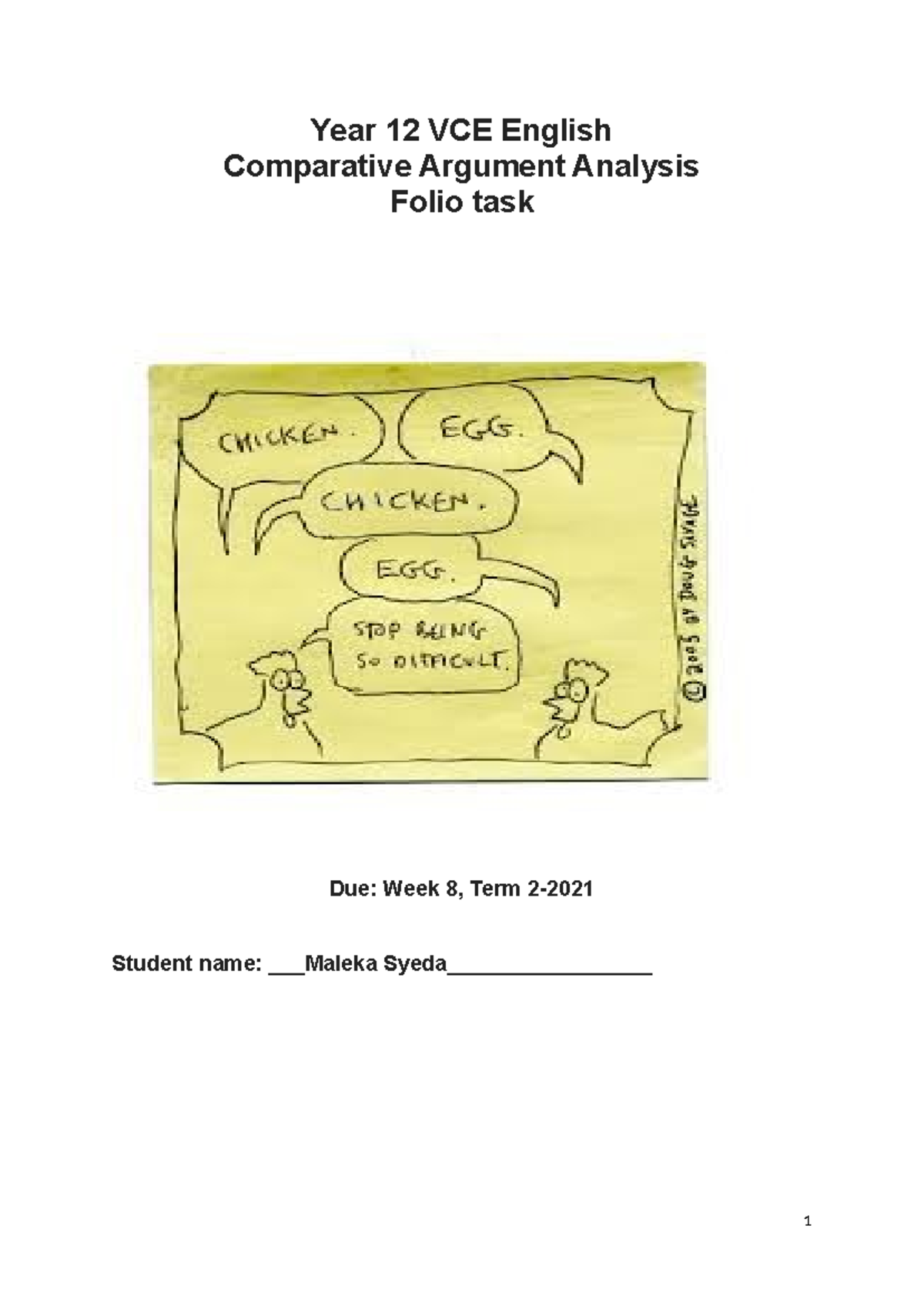Year 12 VCE English Comparative Argument Analysis Folio Task - Studocu