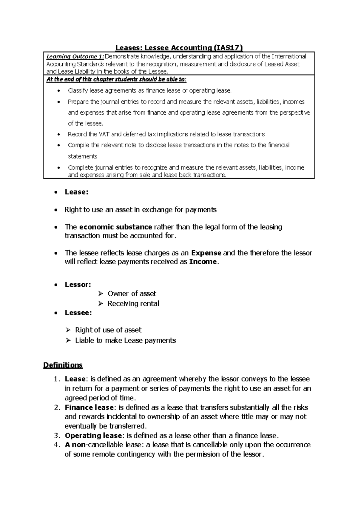 **AFR 3000: Lease Accounting Notes and Classifications** - Studocu