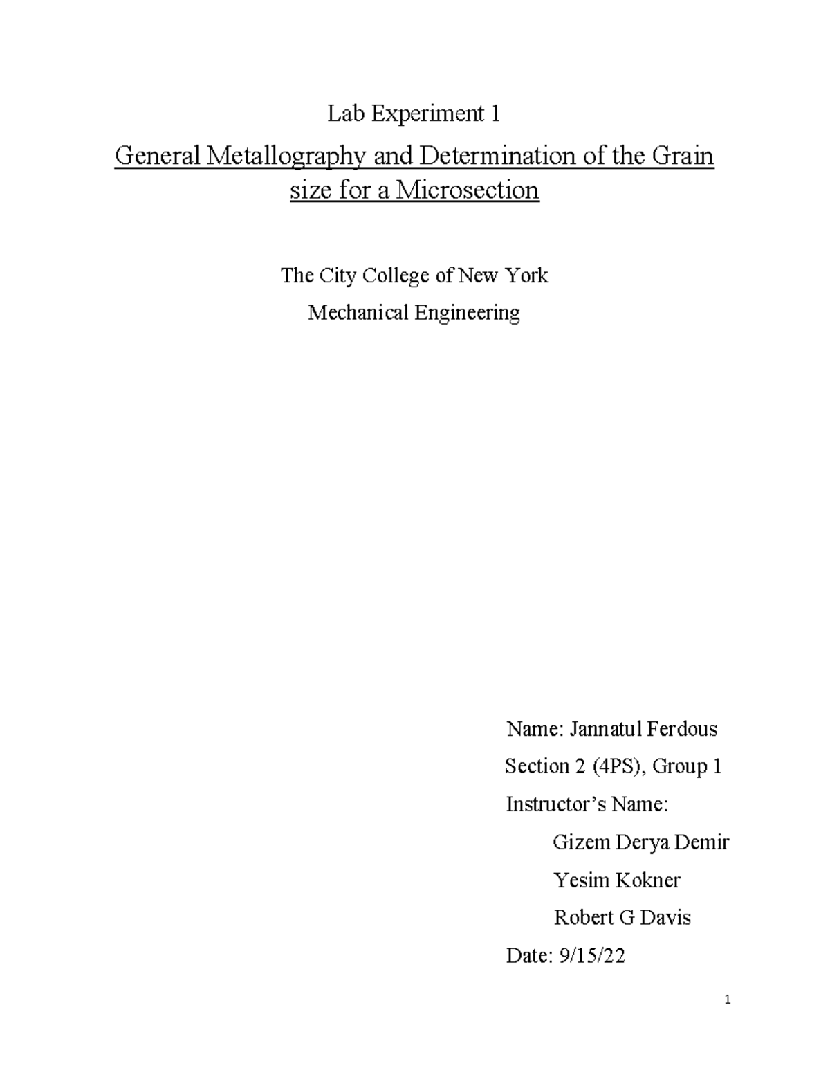 Lab Experiment 1: Metallography & Grain Size Determination (ME 4PS ...