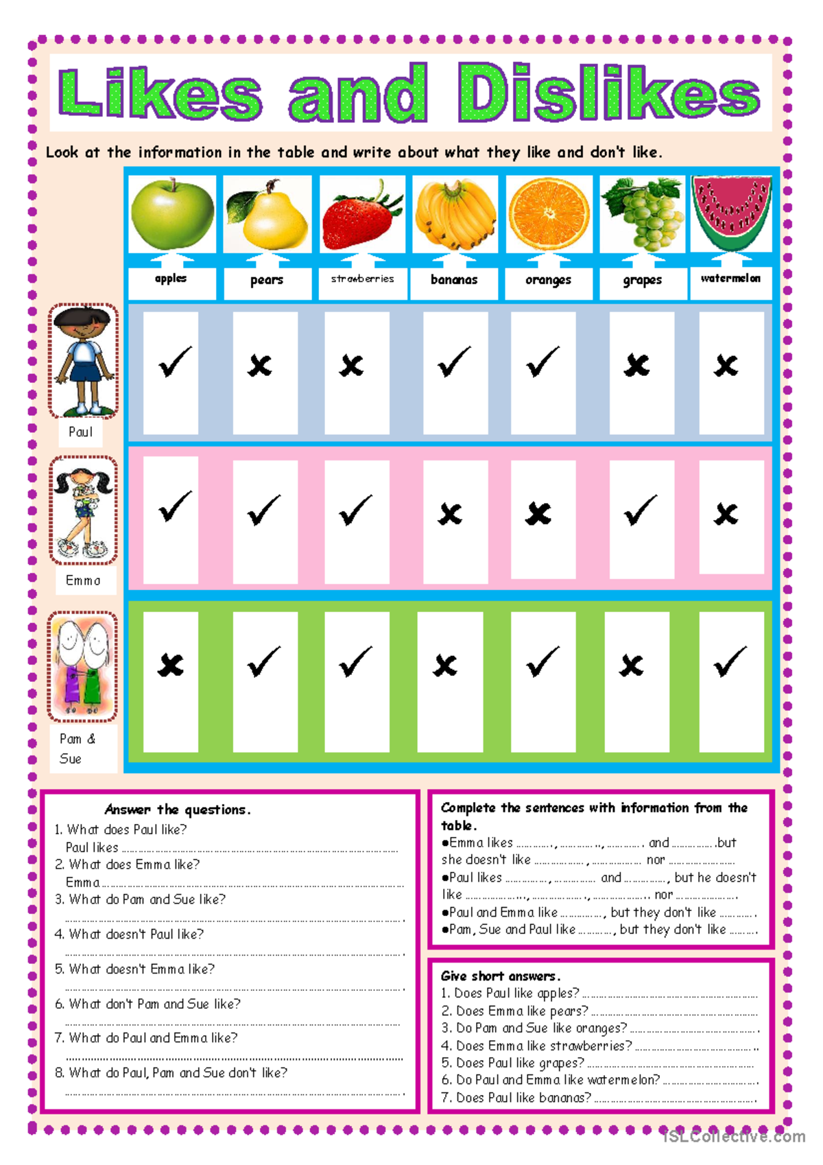 Likes and Dislikes - SKILLS: Understanding Preferences in Fruits - Studocu