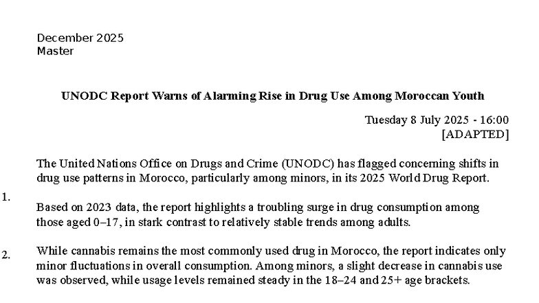 UNODC 2025 Report: Alarming Rise in Drug Use Among Moroccan Youth - Studocu