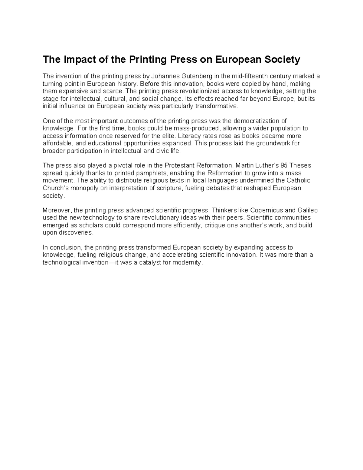 The Impact of the Printing Press on European Society: A Transformative ...