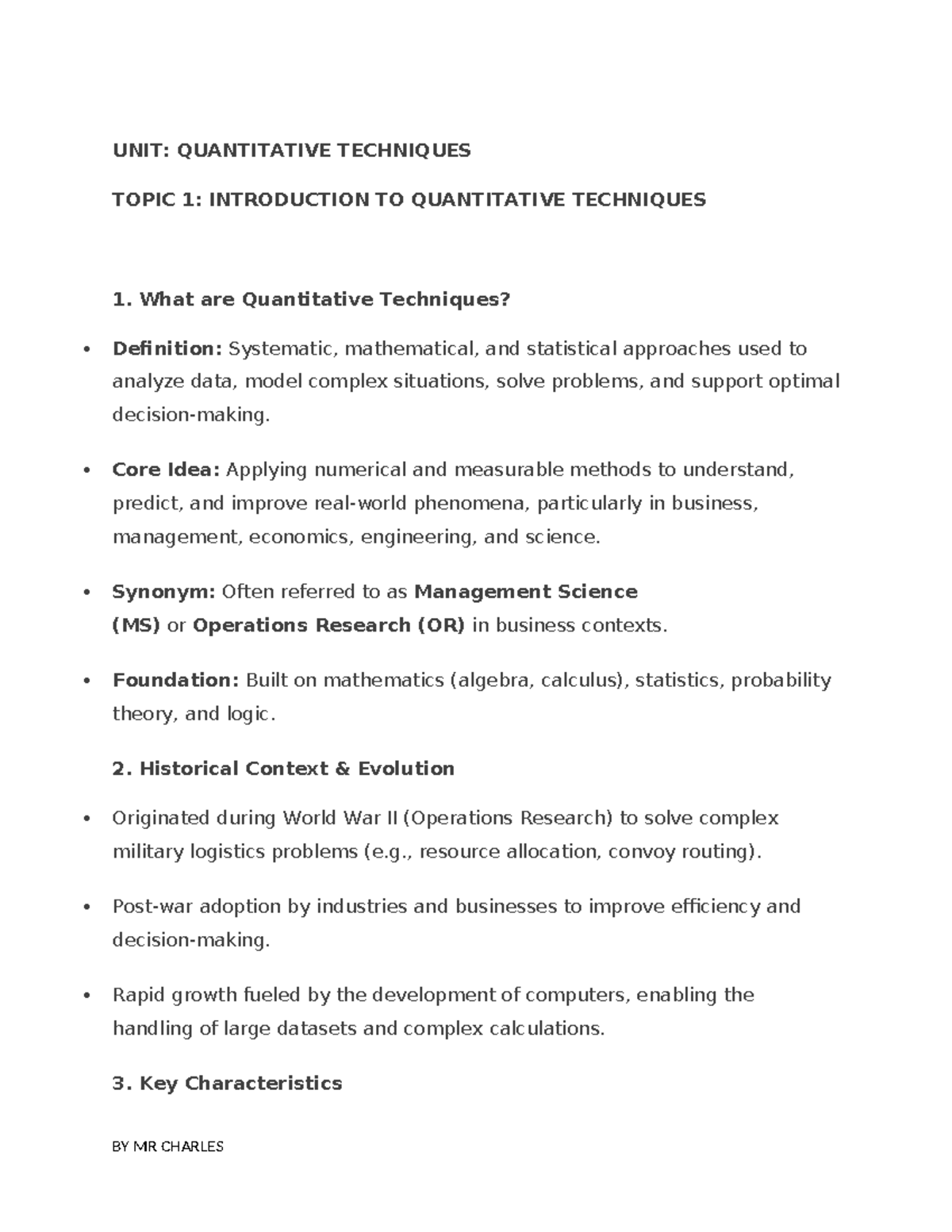 Quantitative Techniques (QT) Notes: Introduction & Key Concepts - Studocu