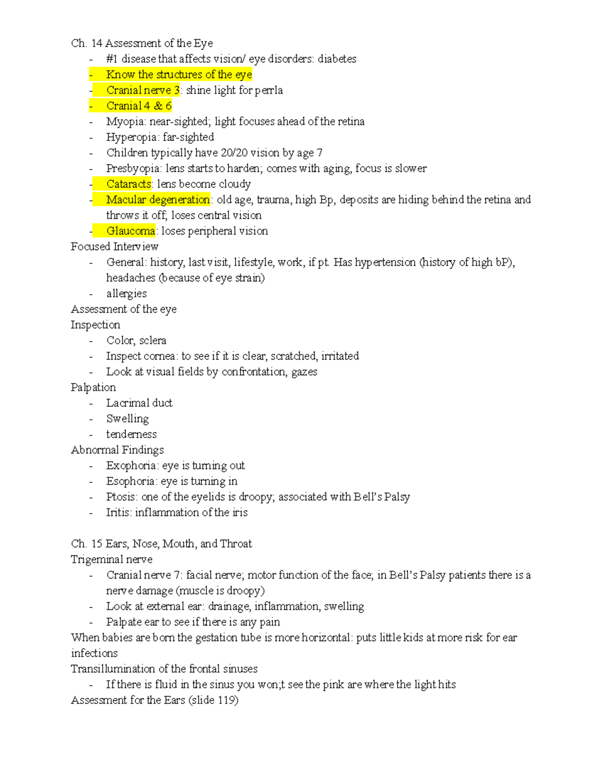 NURS 190 Week 2 Lecture Notes - Ch. 14 Assessment of the Eye - #1 ...