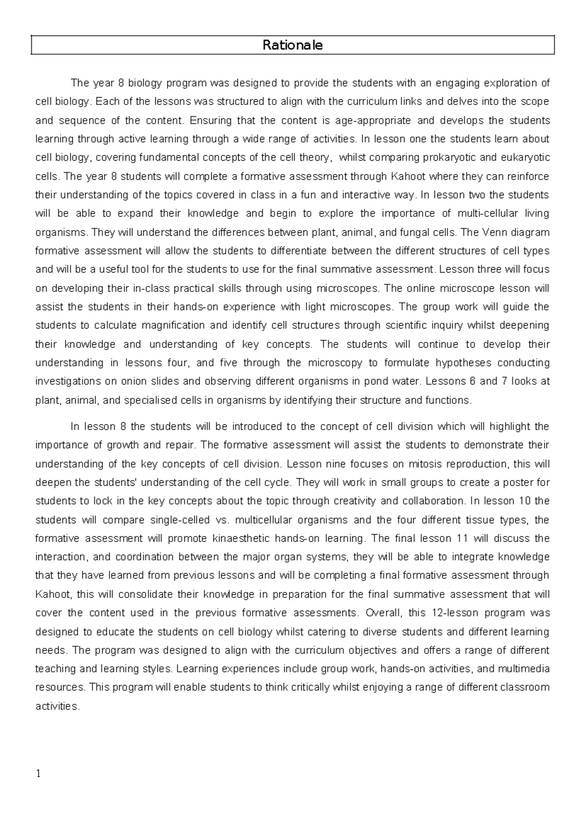 Year 8 Science Term 1: 12 Engaging Lessons on Cell Biology - Studocu