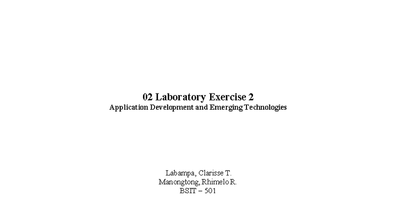 BSIT 501 Lab 2: App Development & Emerging Tech Exercise - Studocu