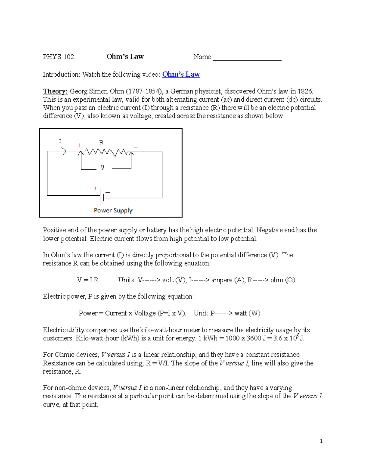 PHYS 102 Ohm’s Law: Assignment and Simulation Analysis - Studocu