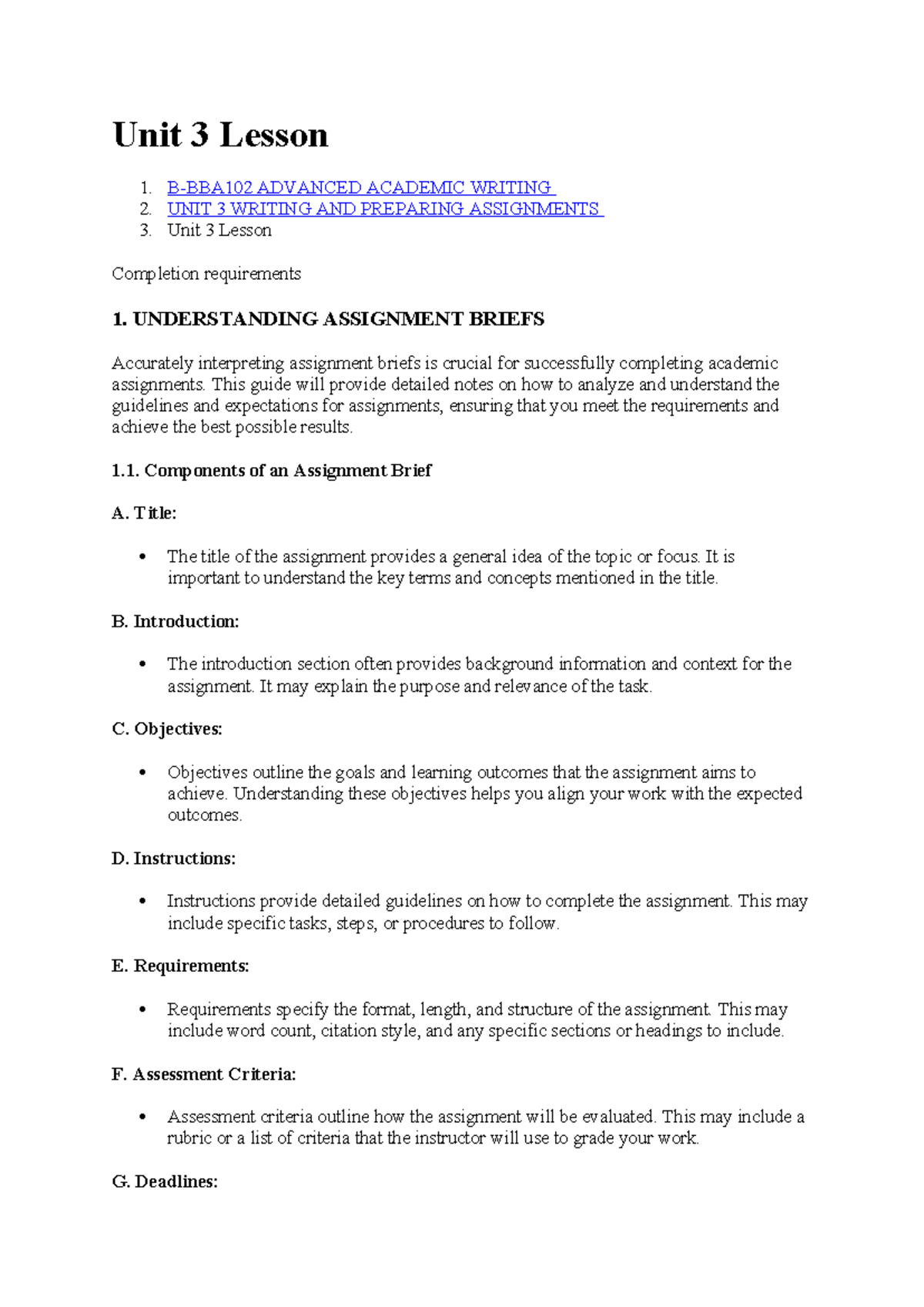 Unit 3: Writing & Preparing Assignments - Understanding Assignment ...