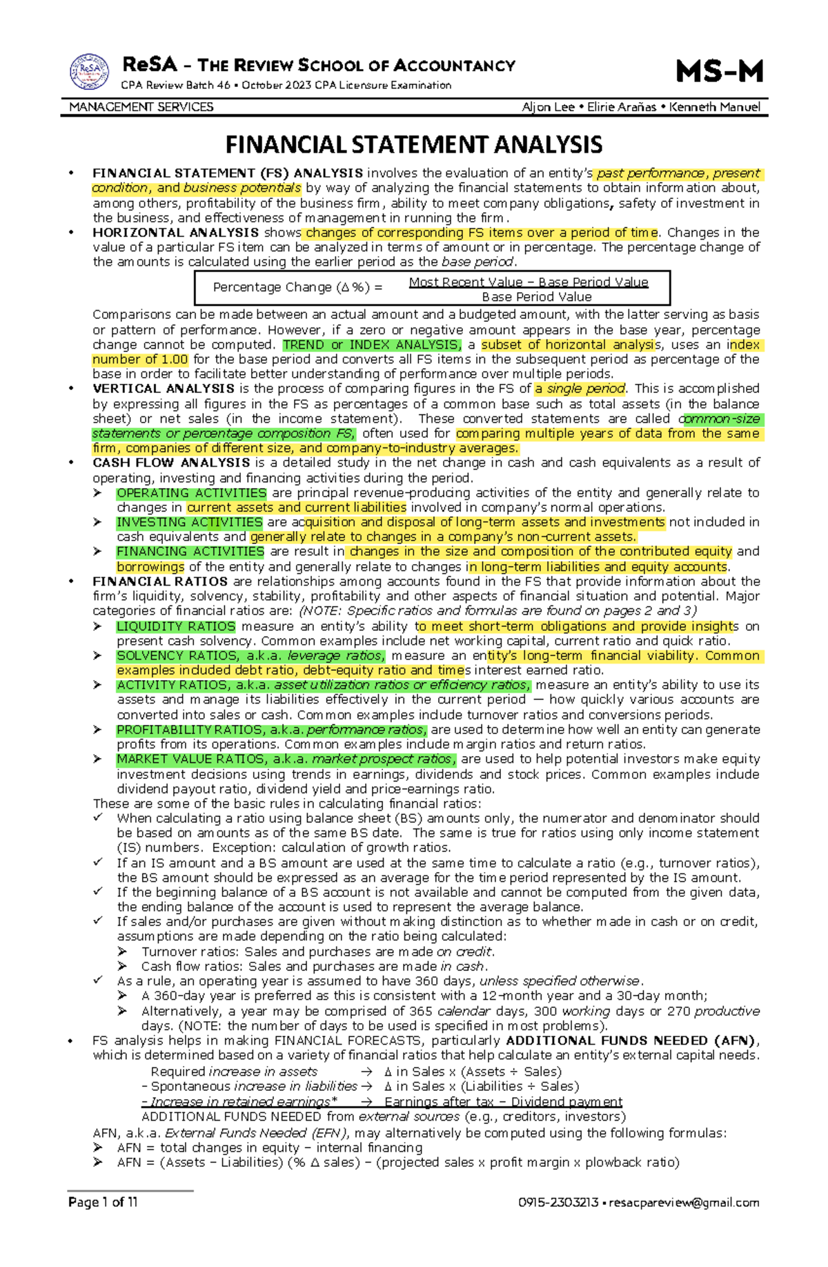 Financial Statement Analysis Study Guide (MS-M) - Studocu