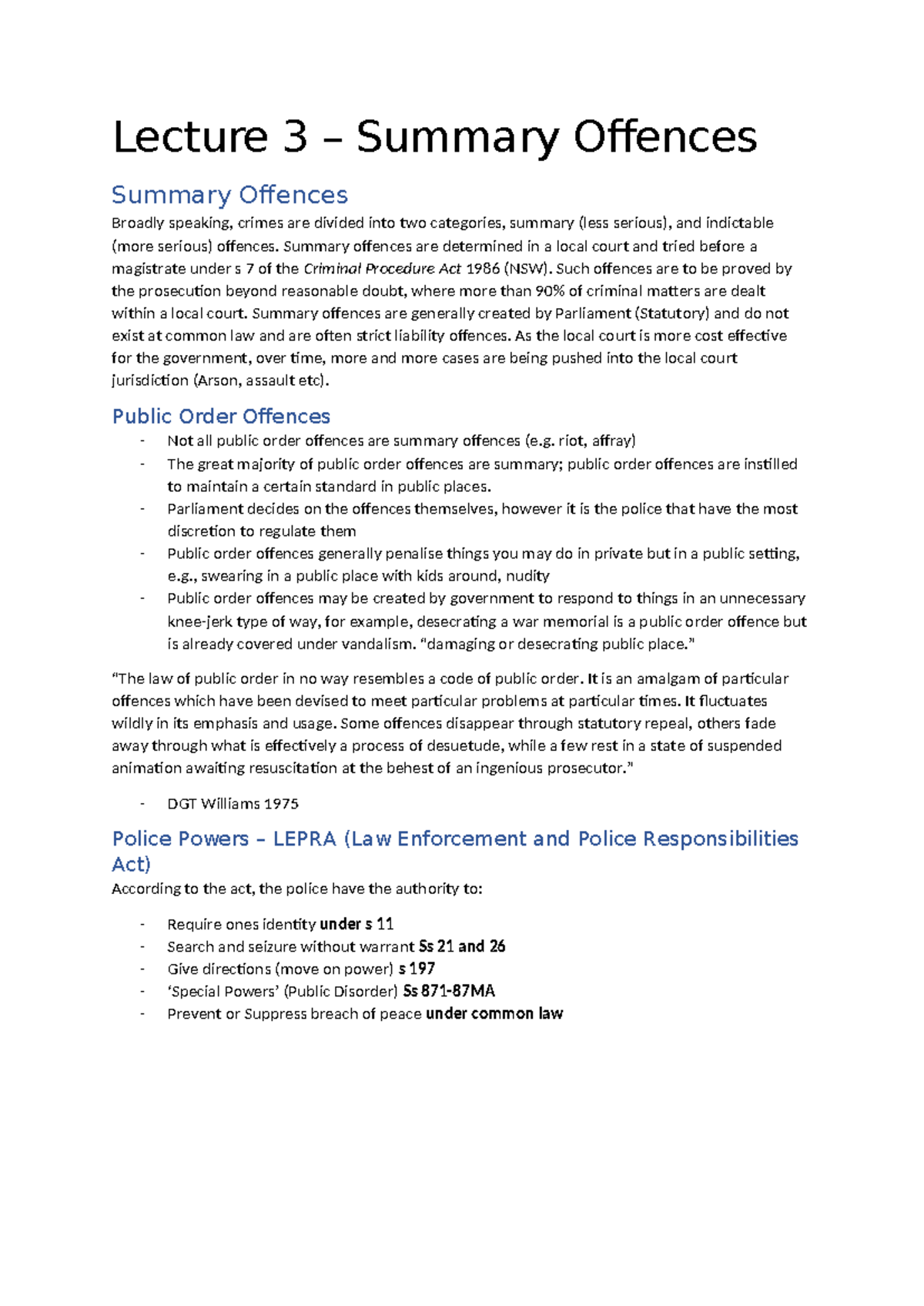 Lecture 3 - Summary Offences - Lecture 3 – Summary Offences Summary ...