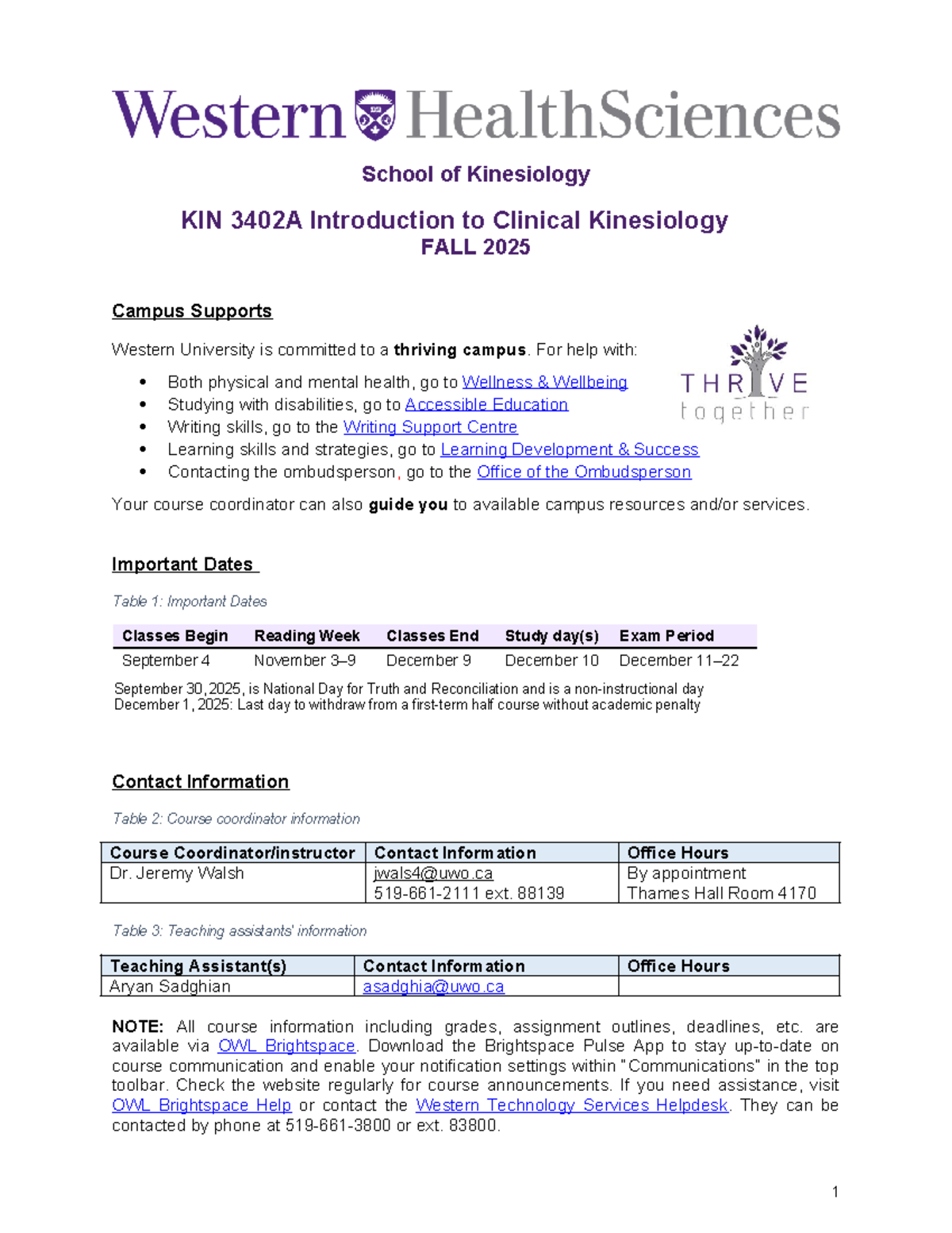 KIN 3402A: Clinical Kinesiology Syllabus & Campus Resources - Fall 2025 ...