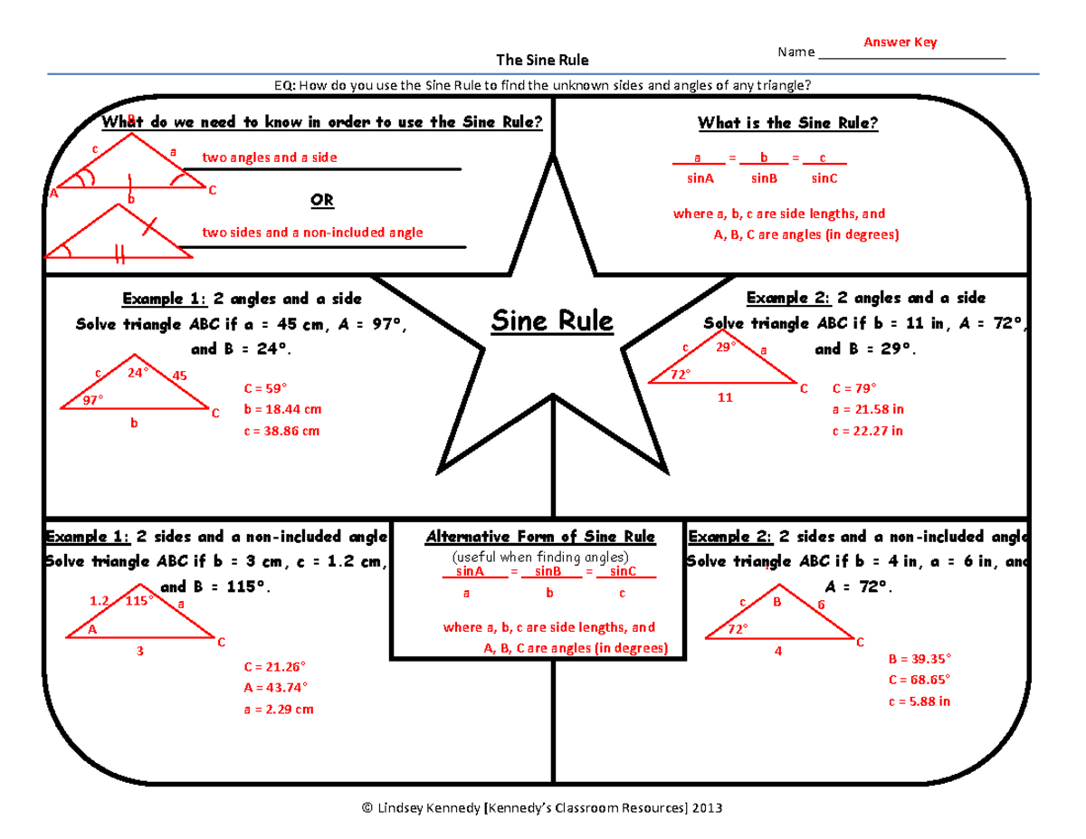 U7 #4 & #5 Law of Sines & Cosines Answer Key - Studocu