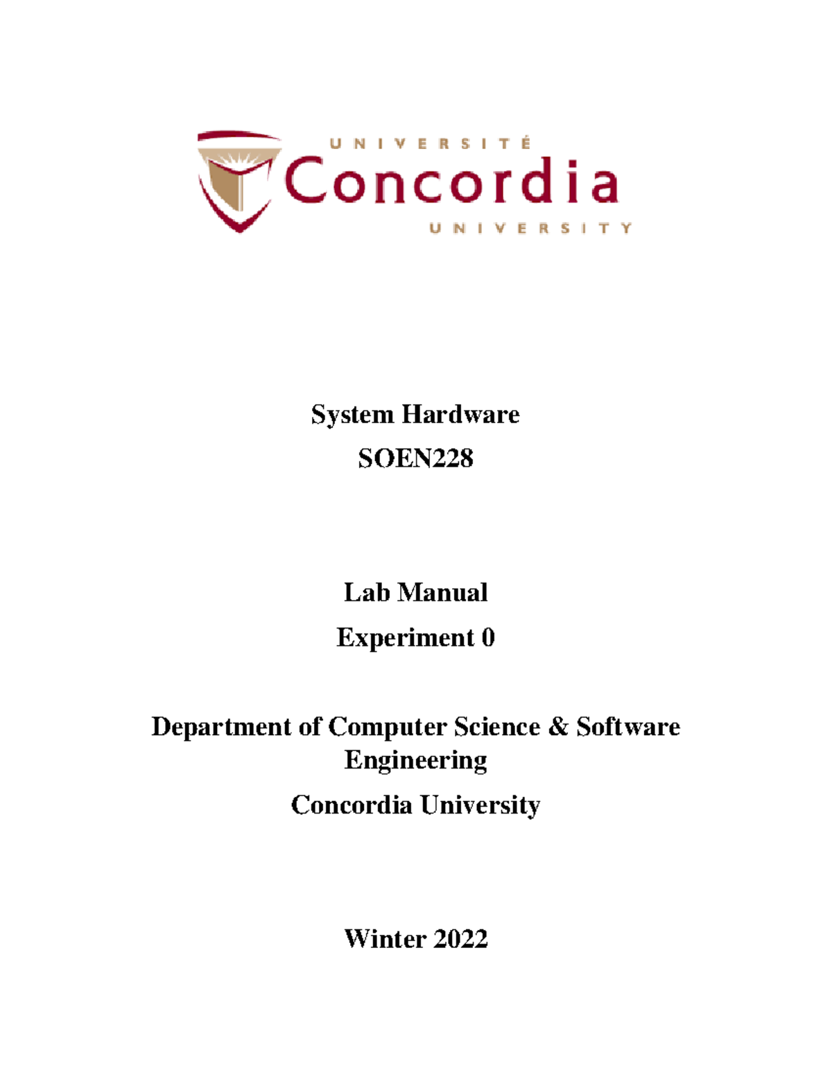 01 exp0 SOEN228 - System Hardware (SOEN 228) lab 0 - System Hardware SOEN Lab Manual Experiment ...
