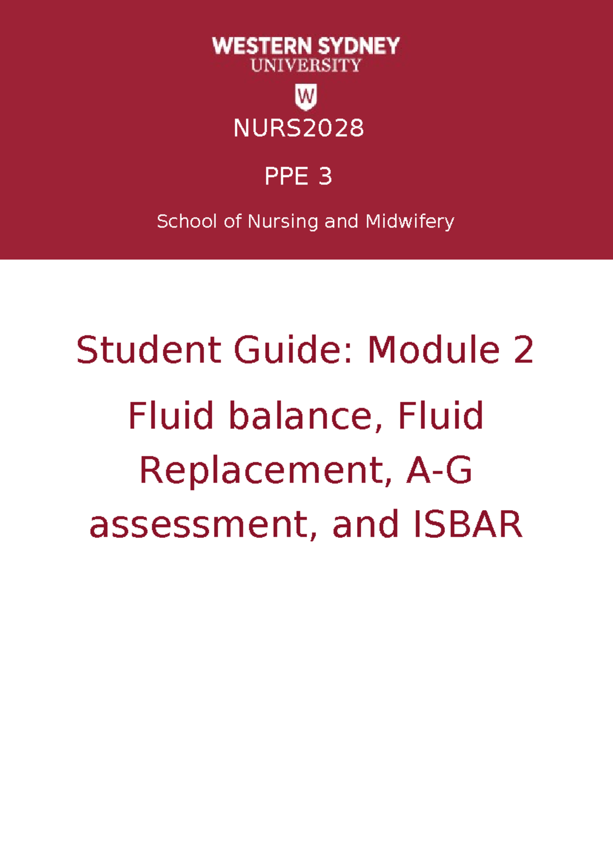 NURS2028 Module 2: Fluid Balance, Replacement & ISBAR Case Studies ...