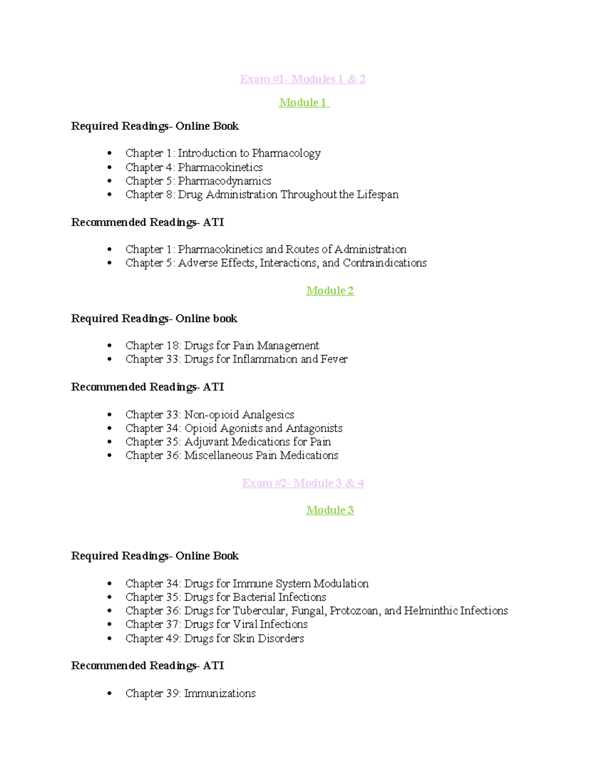 NUR 334- Exam Readings - Paper - Exam #1- Modules 1 & 2 Module 1 ...