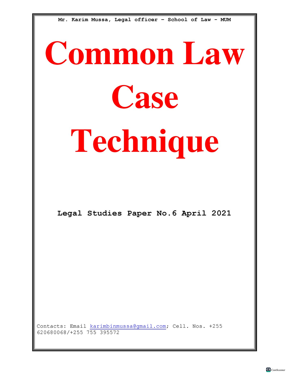 Law 120-Common Law Case Techniques 2021 Notes - legal research ...