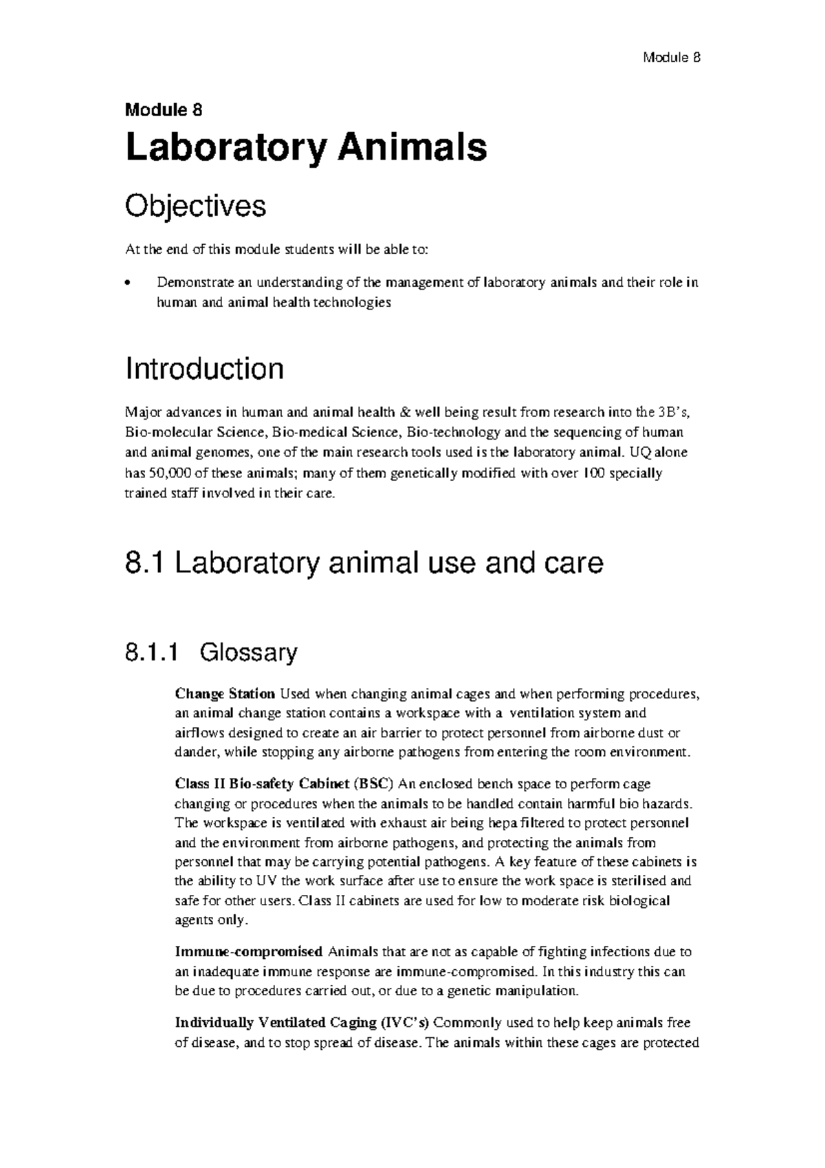 VETS2001 Module 8 Lab animal notes - Module 8 Laboratory Animals ...